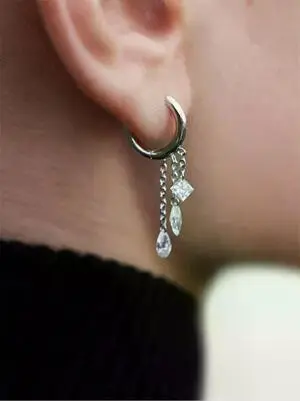 SOLO FOR DIAMONDS Diamond-embellished Drop Hoop Earrings - Silver