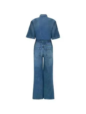 ICON DENIM LOS ANGELES Belted Short-sleeve Denim Jumpsuit