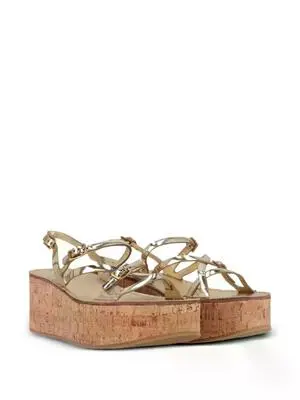 TOD'S Metallic Platform Wedge Sandals