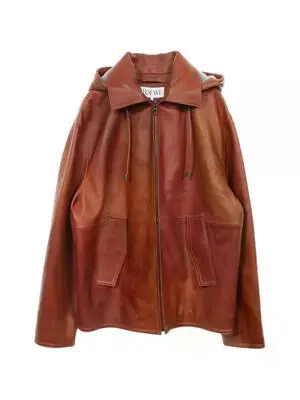 Loewe 2010s Leather Hooded Jacket - Brown