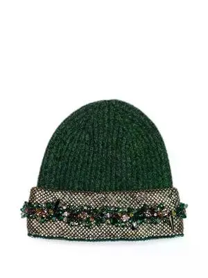 MELROSE HIGH Monarch Crystal Embellished Beanie - Green