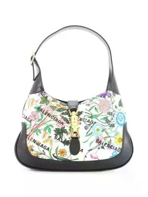 Balenciaga X Gucci The Hacker Project Jackie 1961 Flora Canvas Small Hobo Bag - Black