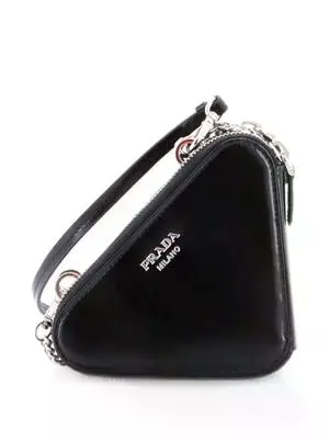 Prada Triangle Double Pouch Crystal Embellished Satin Mini Crossbody Bag