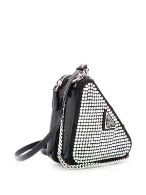 Prada Triangle Double Pouch Crystal Embellished Satin Mini Crossbody Bag