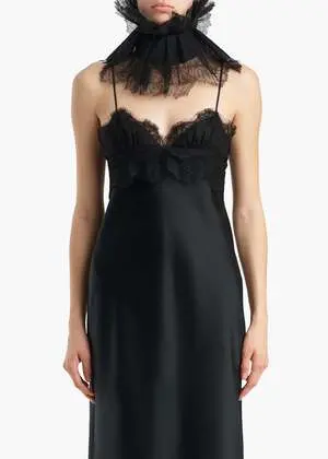 Khaite Chantilly Lace Stand Collar With Chiffon Draping