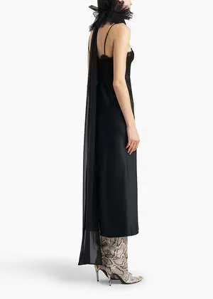 Khaite Chantilly Lace Stand Collar With Chiffon Draping