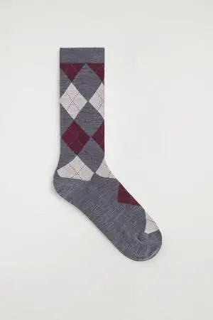 Cos Argyle Wool-blend Socks - Gray