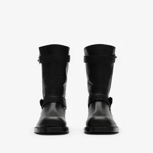 Burberry Leather Kent Biker Boots With Stud Detailing