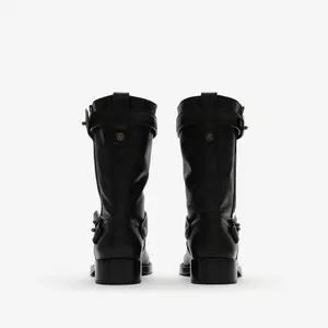 Burberry Leather Kent Biker Boots With Stud Detailing