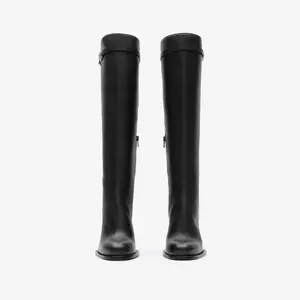 Burberry Leather Pillar Knee-high Boots - Black