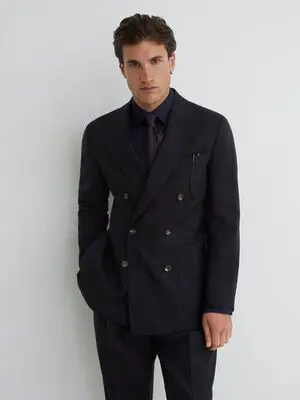 REISS Valley Classic Fit Wool Double-breasted Pinstripe Suit Blazer