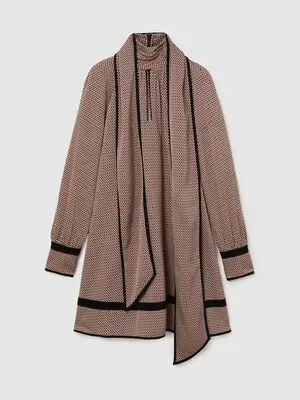 REISS Alwen Printed Scarf-neck Swing Mini Dress