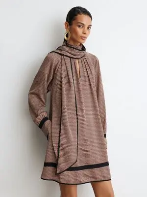 REISS Alwen Printed Scarf-neck Swing Mini Dress