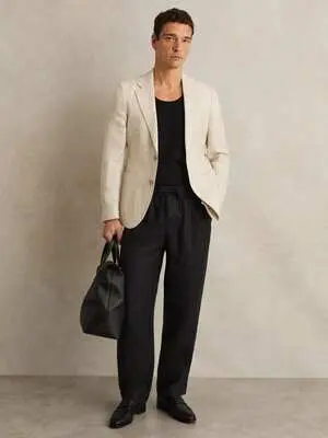 REISS Barges Linen Drawstring Relaxed-fit Trousers - Black