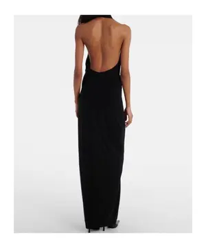 Norma Kamali Halterneck Velvet Midi Dress