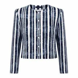 EXQUISE Achille Crew Neck Padded Shoulder Cropped Jacket