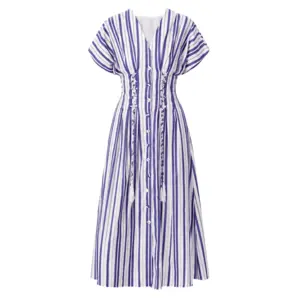 EXQUISE Aldrick V-neck Belted Midi Dress - Blue