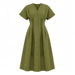 EXQUISE V-neck Midi Dress - Green