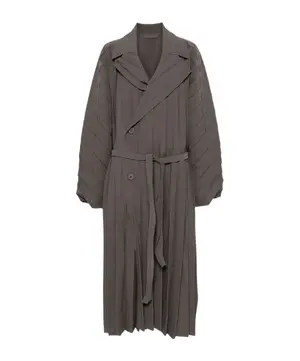 Issey Miyake Double-breasted Belted Pleated Coat - Black