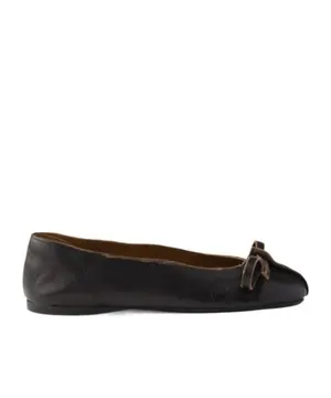 Prada Antiqued Leather Ballerinas - Black/tan