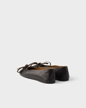 Prada Antiqued Leather Ballerinas - Black/tan