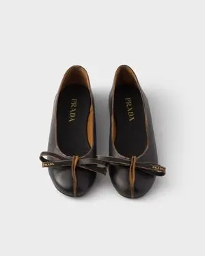 Prada Antiqued Leather Ballerinas - Black/tan
