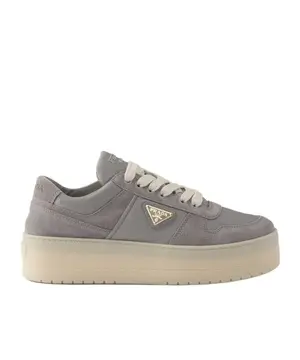 Prada Triangle Logo Lace-up Sneakers - Granite Gray