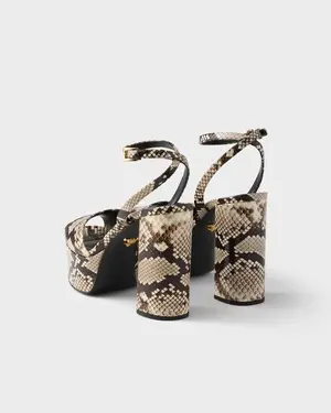 Prada Python-print Ayers Leather Platform Sandals