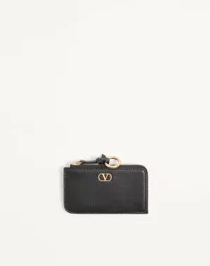 Valentino Garavani Vlogo Signature Zip-around Charm Cardholder In Grainy Calfskin - Black