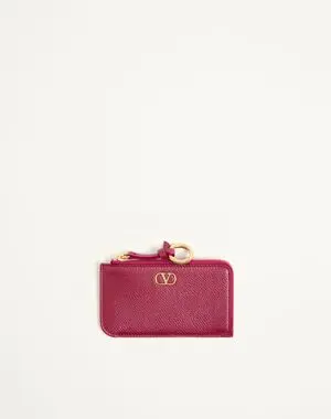 Valentino Garavani Vlogo Signature Zip-around Charm Cardholder In Grainy Calfskin - Insolent