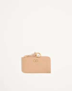 Valentino Garavani Vlogo Signature Zip-around Charm Cardholder In Grainy Calfskin - Pink