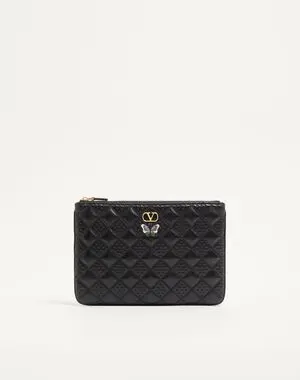 Valentino Garavani Flutterby Clutch In Shiny Nappa Leather With Butterfly Embroidery - Black