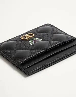 Valentino Garavani Flutterby Cardholder In Shiny Nappa Leather With Butterfly Embroidery