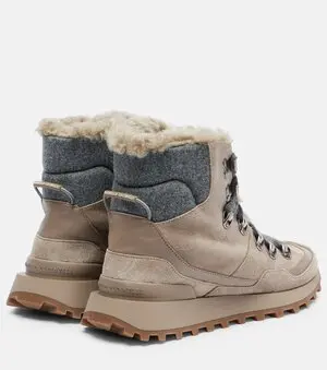 Brunello Cucinelli Monili Shearling-trimmed Suede Ankle Boots - Beige