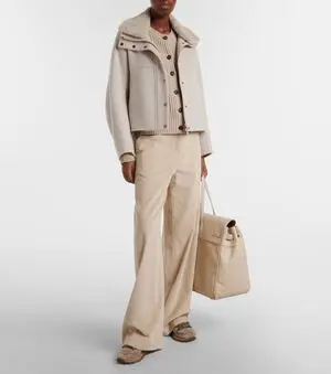 Brunello Cucinelli Monili Shearling-trimmed Suede Ankle Boots - Beige