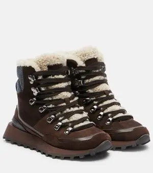 Brunello Cucinelli Monili Shearling-trimmed Suede Ankle Boots Brown
