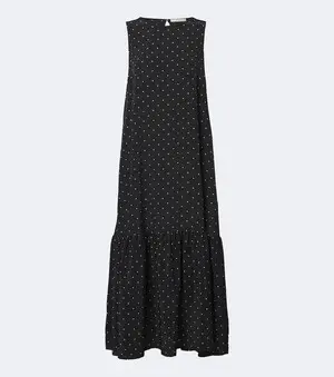 Asceno Polka-dot Tiered Silk Midi Dress
