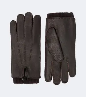 Agnona Leather And Cashmere Gloves - Brown