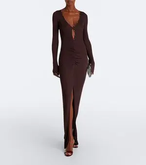 DE LA VALI Elisia Ribbed-knit Ruched Maxi Dress