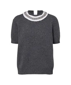 Prada Embellished Wool And Cashmere Sweater - Grey
