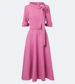 Oscar De La Renta Belted Tie-neck Wool-blend Midi Dress - Pink