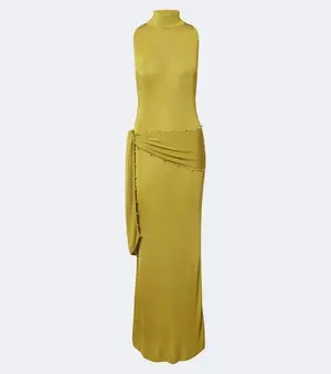 DE LA VALI Belted Embellished Maxi Dress