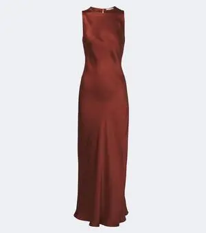 Asceno Valencia Silk Satin Midi Dress