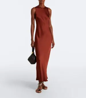 Asceno Valencia Silk Satin Midi Dress