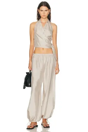 ST. AGNI Silk Halter Wrap Top - Soft Ash