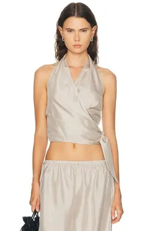ST. AGNI Silk Halter Wrap Top