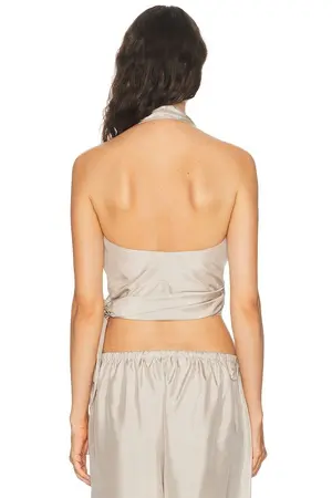 ST. AGNI Silk Halter Wrap Top - Soft Ash