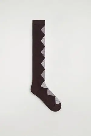Cos Argyle Wool-blend Knee Socks - Brown