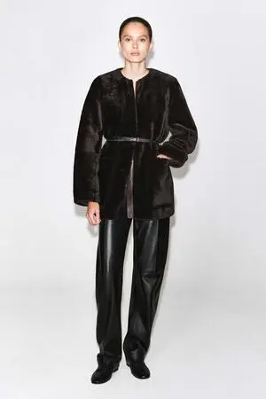 Cos Collarless Shearling Jacket