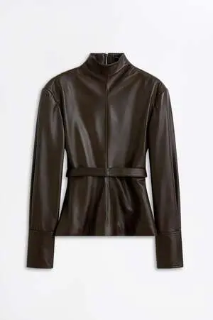 Scanlan Theodore Leather Funnel Neck Top - Cafe